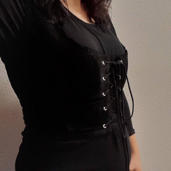 Black Velvet Corset Bodice, Tapestry Fabric Victorian Gothic Corset ...