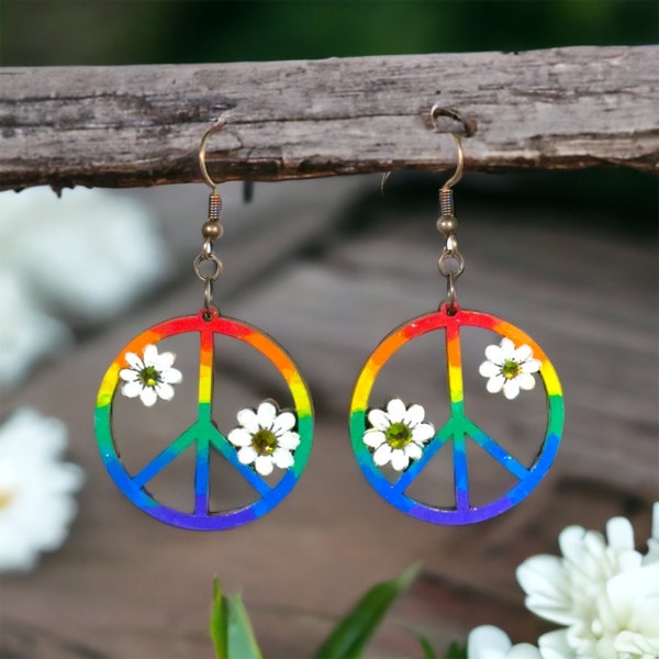 Peace Sign With Daisies Earring SVG - Laser Ready Cut File - Etsy