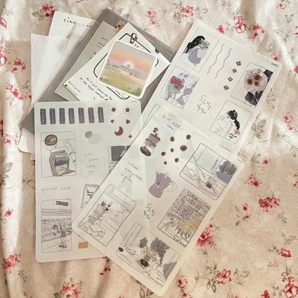 Transparent Aesthetic Floral Stamp Pattern Sticker Sheet, Botanical ...