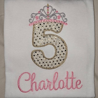 Princess Crown Birthday Number 5 Machine Embroidery Applique - Etsy
