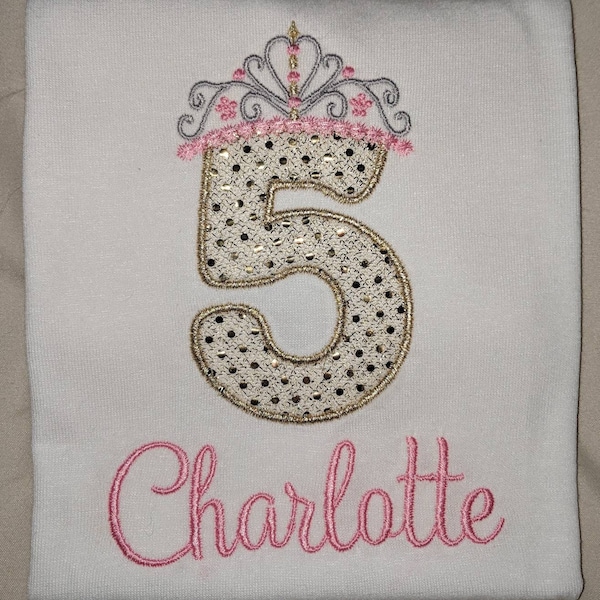 Princess Crown Birthday Number 5 Machine Embroidery Applique Design 4 ...