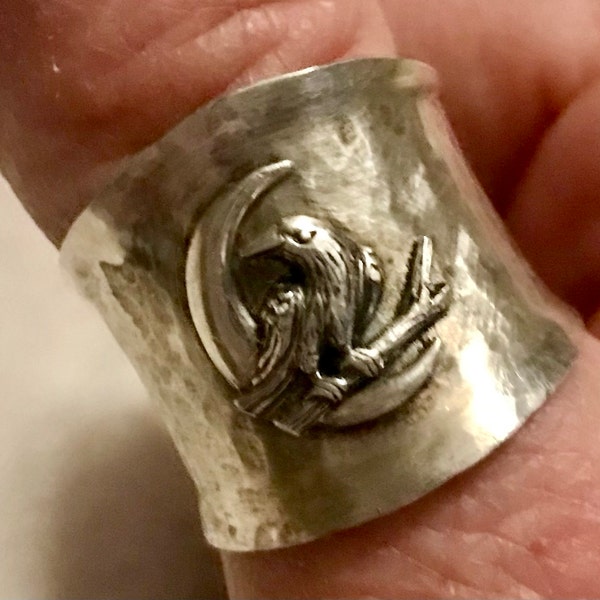 Raven Ring Men, Sterling Silver Bird Ring, Wide Band, Thumb Ring, Crow ...