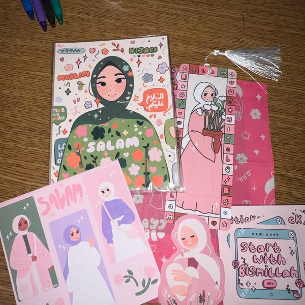 Purple Flowers Hijabi - Cute Hijabi Stickers - Islamic Stickers - Cute ...