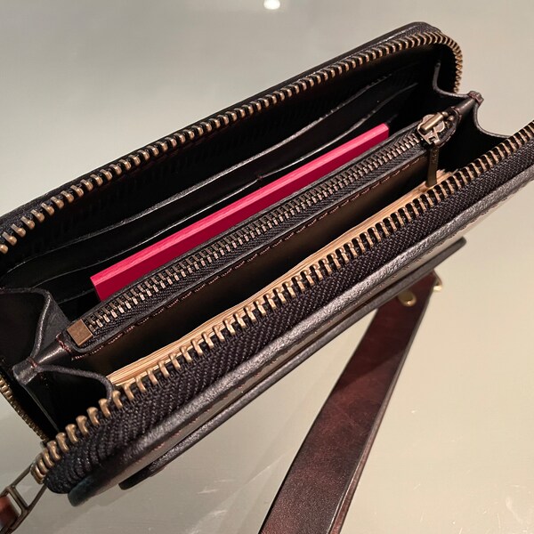 Leather Zip Around Wallet, Personalized Leather Clutch, Handmade Mens ...
