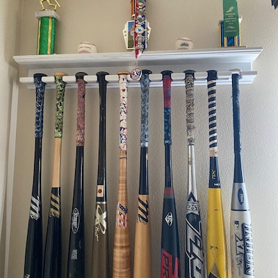 10 Bat Vertical Wall Mount Baseball Bat Rack Display for Full Size Bats ...