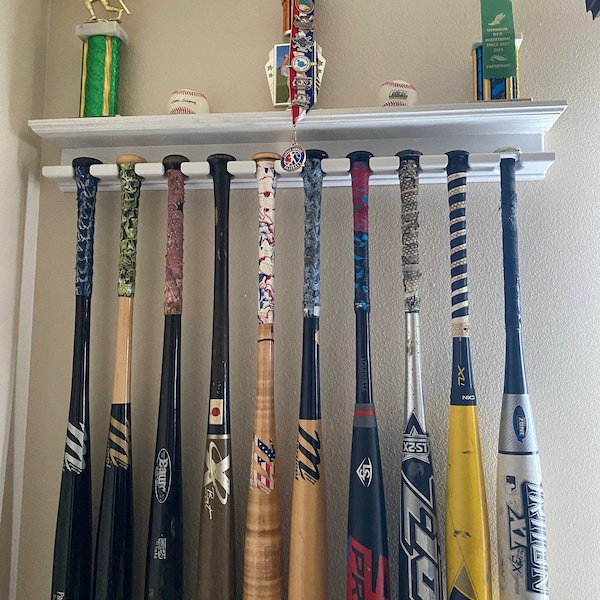 10 Bat Vertical Wall Mount Baseball Bat Rack Display for Full Size Bats ...