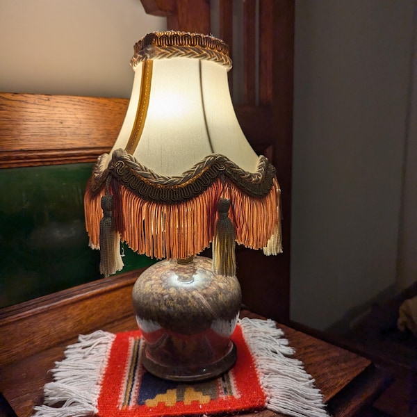 Burgundy Red and Gold Tasselled Gallery Fabric Lampshade for Bedside ...