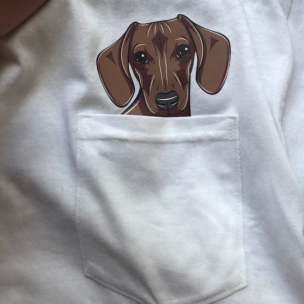 Dachshund Dog With Middle Finger in the Pocket Funny T-shirt Pocket ...