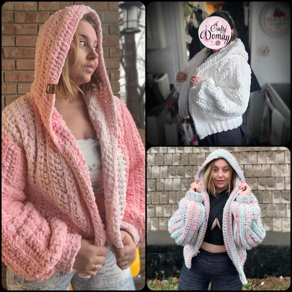 Cloud Cardigan PATTERN - Crochet Hooded Soft Fluffy Puffy Oversized ...