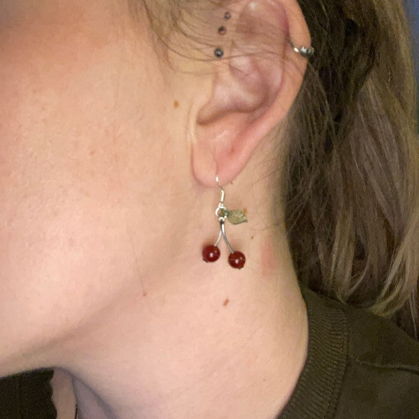 Cherry Bomb Earrings ~ Handmade Cherry Beaded Earrings With Sterling Silver Plated Hooks - Etsy