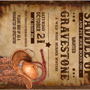 Counrty Western Invitation, Rustic Wood, Cowboy Hat and Lasso, Instant ...