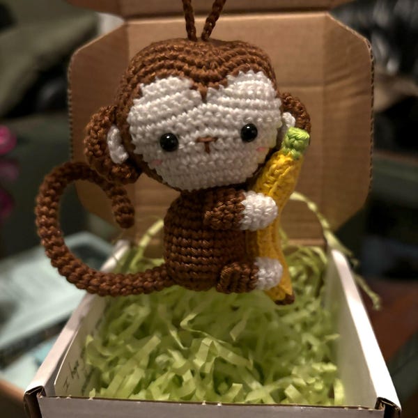 Monkey Hugging Banana, Cute Monkey, Crochet Monkey Keychain, Monkey ...