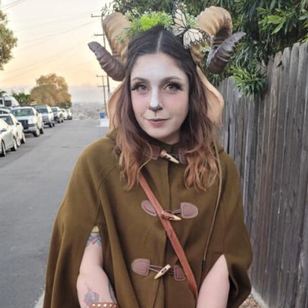 3D Printed Ram Horns Headband: Droopy Ears Cosplay - Brown Swirl - Etsy