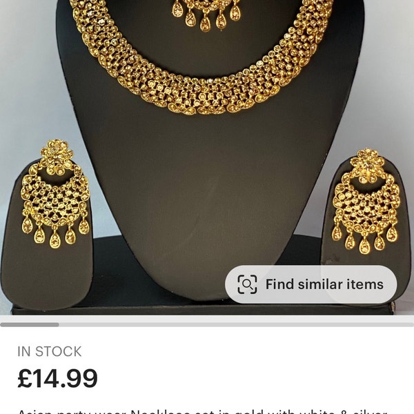 Asian Wedding Party Wear Necklace Set in Gold With White Colour With ...