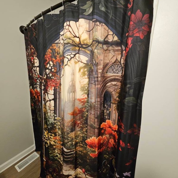 English Garden Courtyard Shower Curtain | Bathroom Décor | Scenic ...