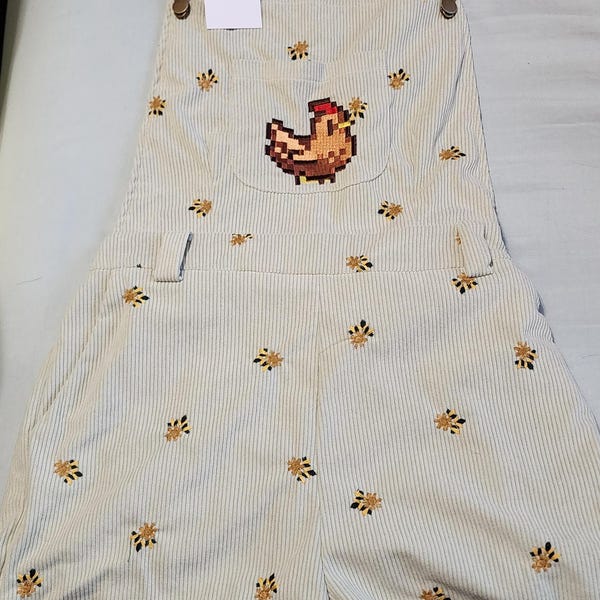 Chicken Stardew Valley Floral Overalls Pants / Embroidery Overalls ...