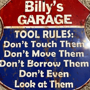 Personalized Garage Sign, Garage Tool Rules Shield Sign, Your Family ...