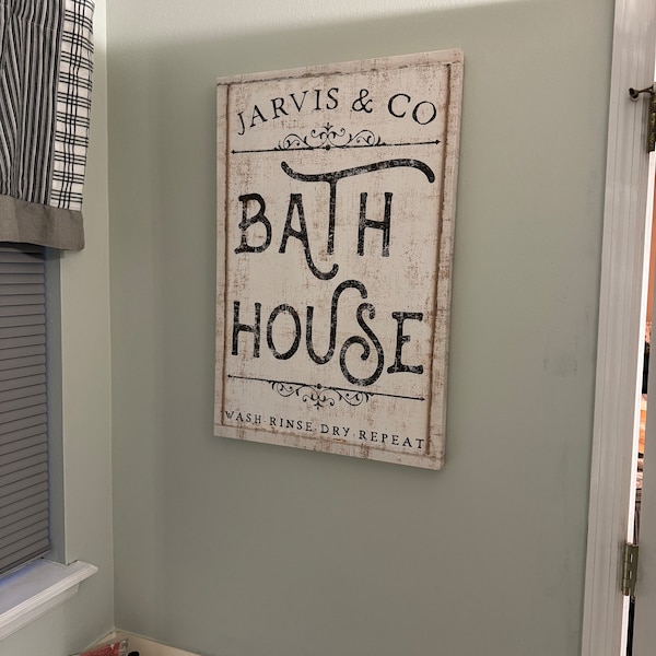 PERSONALIZED Custom Bath House Sign Bathroom Art Family Name and Co ...
