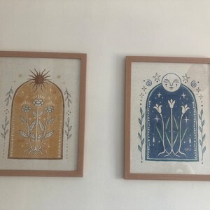 Spiritual Art Print Moon Phase Illustration Boho Gift Idea Blue Folk ...