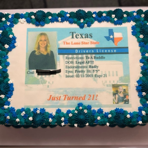 Drivers License Edible Image for Cakes! Any State Personalized Driver's ...
