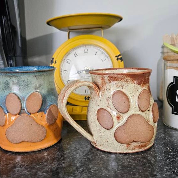 Paw Print Mug, Blue Drippy Paw Mug, Handmade Pottery Gift for Dog ...