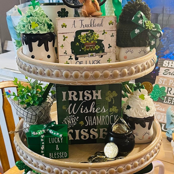 St. Patrick's Day Truck Wooden Sign: Shamrock Tiered Tray Decor - Etsy