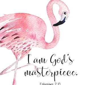 Kid's Bible Verse Prints, Pink Flamingo Prints, Christian Wall Decor ...