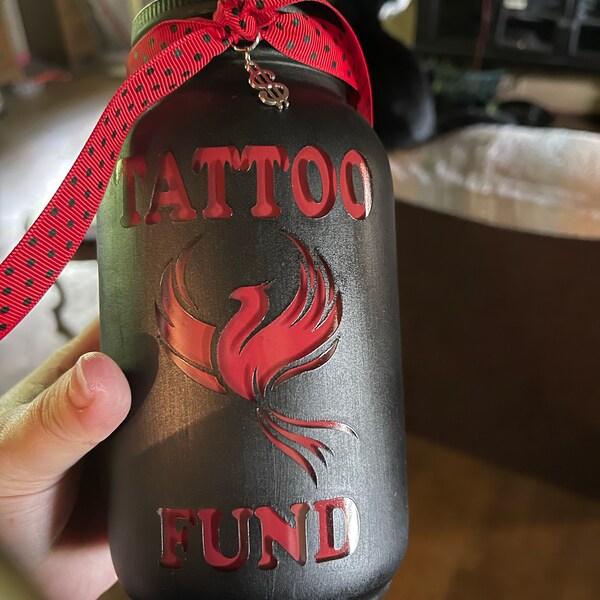 Tattoo Fund Painted Mason Jar, Tattoo Fund, Tattoo Fund Bank, Bank ...