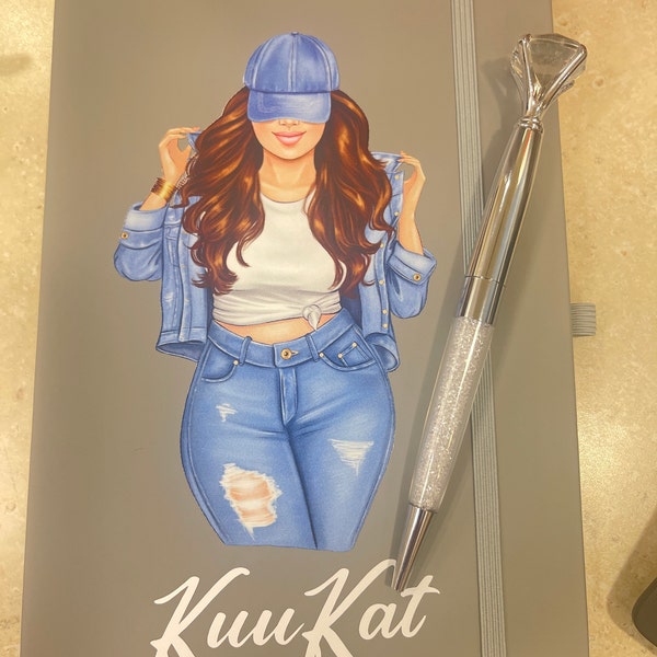 African American Woman Notebook and Pen Set, Black Girl Art, Jean ...