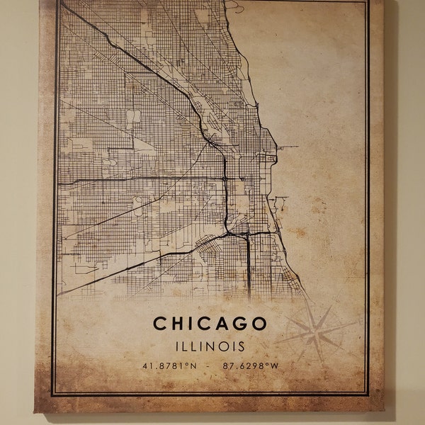 Chicago Vintage Map Print | Chicago Map | Illinois Map Art | Chicago ...