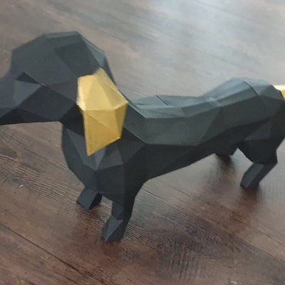 Dachshund Papercraft Template, Abstract Low Poly 3D Origami, Home Decor ...