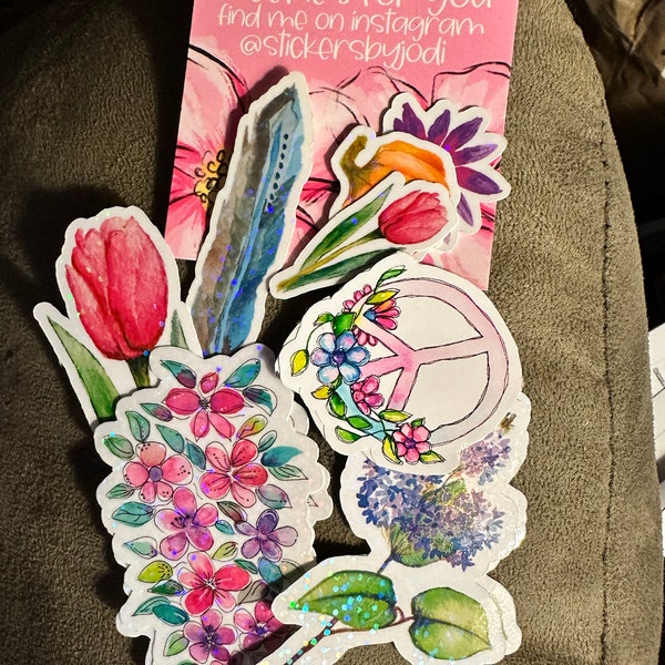 Glitter Wildflower Bouquet Sticker, 3 X 1.75 Inches, Watercolor Flowers ...