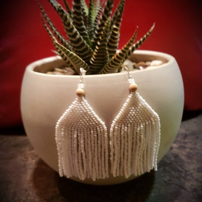 White Beaded Earrings Bridal Earrings Bohemian Earrings Seed Bead ...