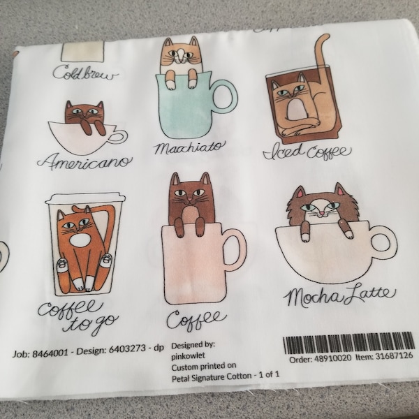 Coffee & Cats Fabric - Coffee Cats by Pinkowlet - Novelty Kitsch Kitty ...