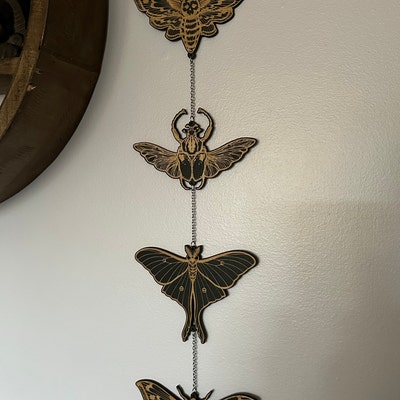 Insect Garland Wood Wall Hanging Decor Hawkmoth Luna Moth Winged Beetle ...
