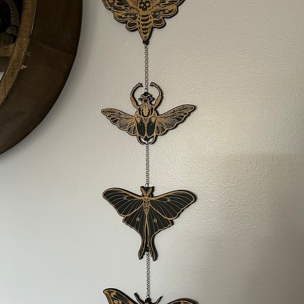 Insect Garland Wood Wall Hanging Decor | Hawkmoth | Luna Moth | Winged ...