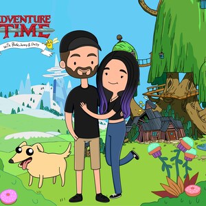Custom Adventure Time Cartoon Portrait Illustration, Couple Family ...
