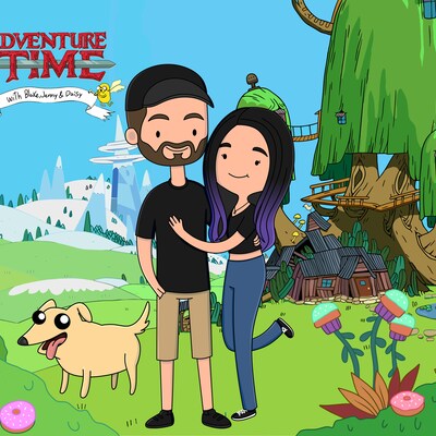 Custom Adventure Time Cartoon Portrait Illustration, Couple Family ...