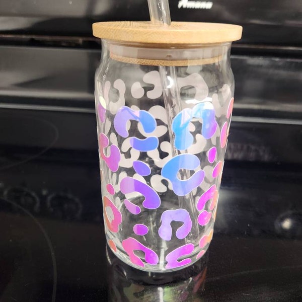 Leopard Print Iced Coffee Cup 16oz Glass Soda Can Reusable Cup With ...