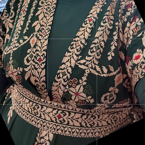 Palestinian Thobe Embroidered Maxi Dress Long Sleeves Kaftan ...