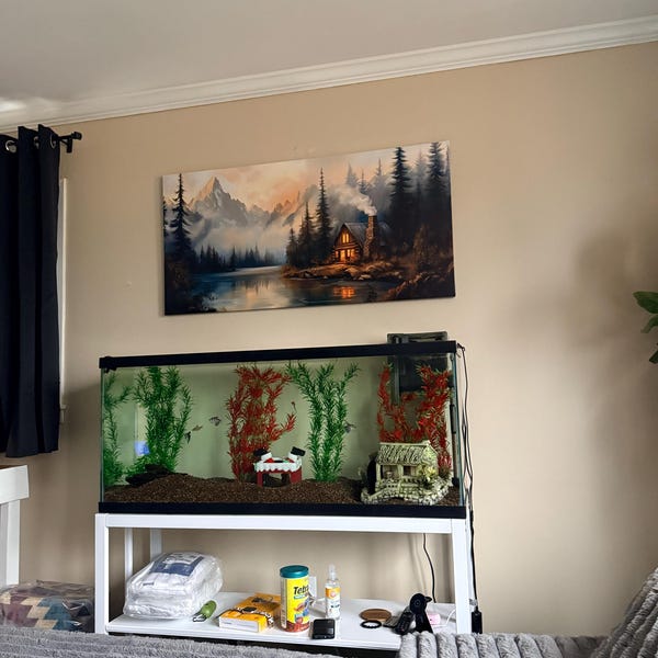 Hunting Lodge Canvas Wall Art Forest Print Mountain River Cabin Cozy ...