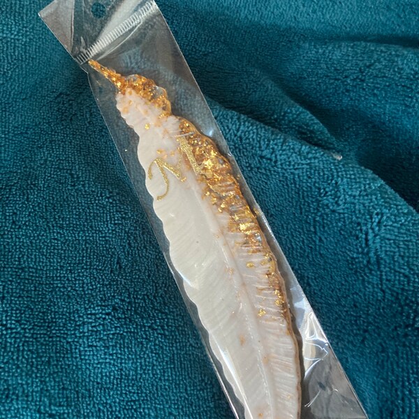 Resin Feather Bookmark | Gold Flake Handmade Accent - Etsy