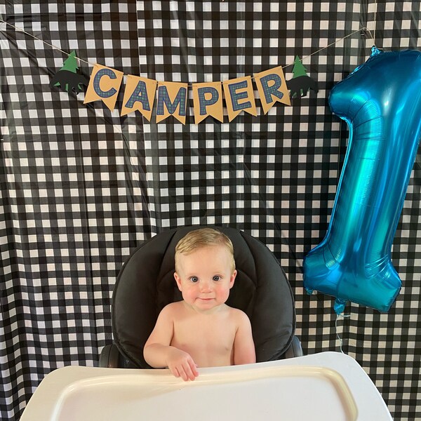 One Happy Camper Banner. Lumberjack Banner. Camping Birthday Banner ...