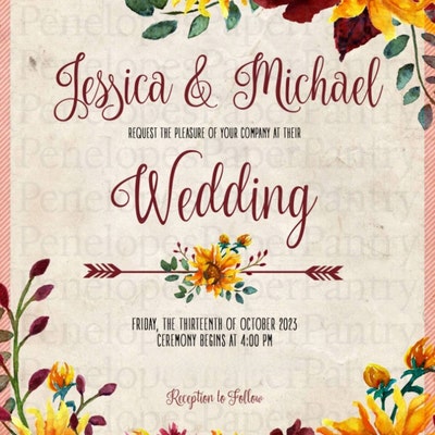 Rustic Sunflower Fall Wedding Invitation,fall Wedding Invite,sunflowers ...
