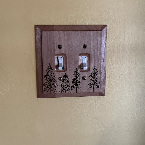 Wooden Triple Light Switch Cover With Wood Burned & Water Colored Birch ...