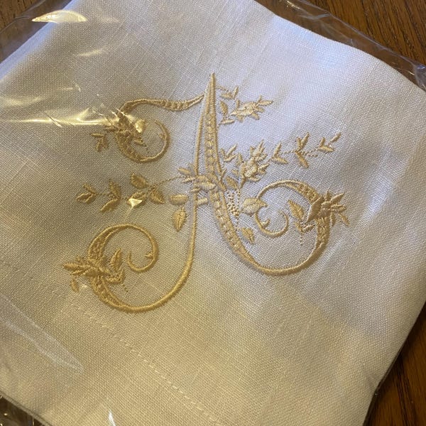 Set of 6 Ivory Linen Embroidered Napkins, Linen Dinner Napkins, Linen ...