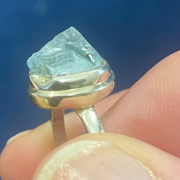Raw Blue Topaz Ring, 925 Solid Sterling Silver Ring, Rough Gemstone ...