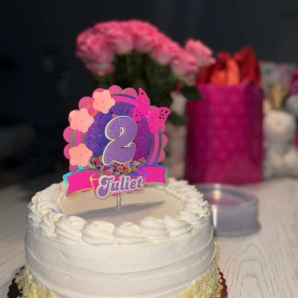 Pink and Purple Cake Topper With Shaker - Personalized - Etsy