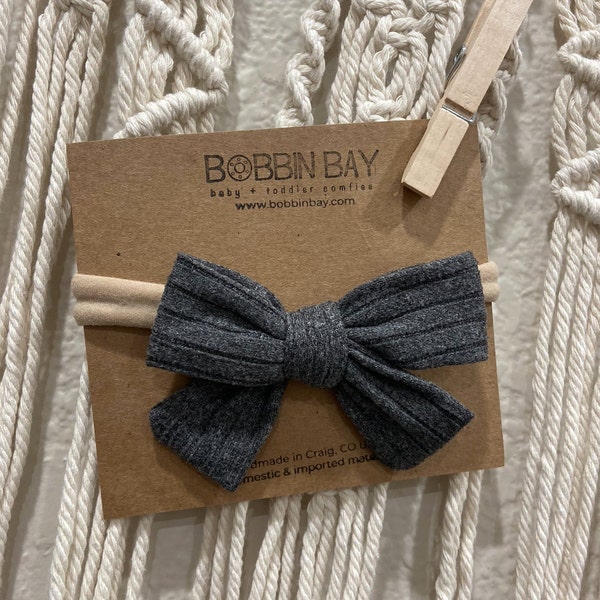Teeny Ribbed Bow | 2.5”| Peach Olive Oatmeal White Grey | Nylon ...