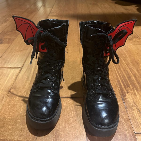 Matte Red Bat Shoelace Wings, Kawaii Spooky Shoe Accessory, Embroidered ...